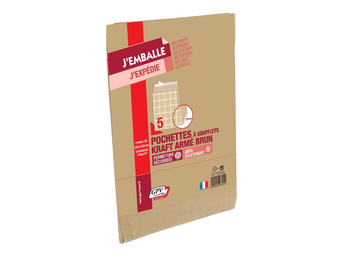 GPV Pack n Post 5 Pochettes kraft armé à soufflets 260 x 330 mm