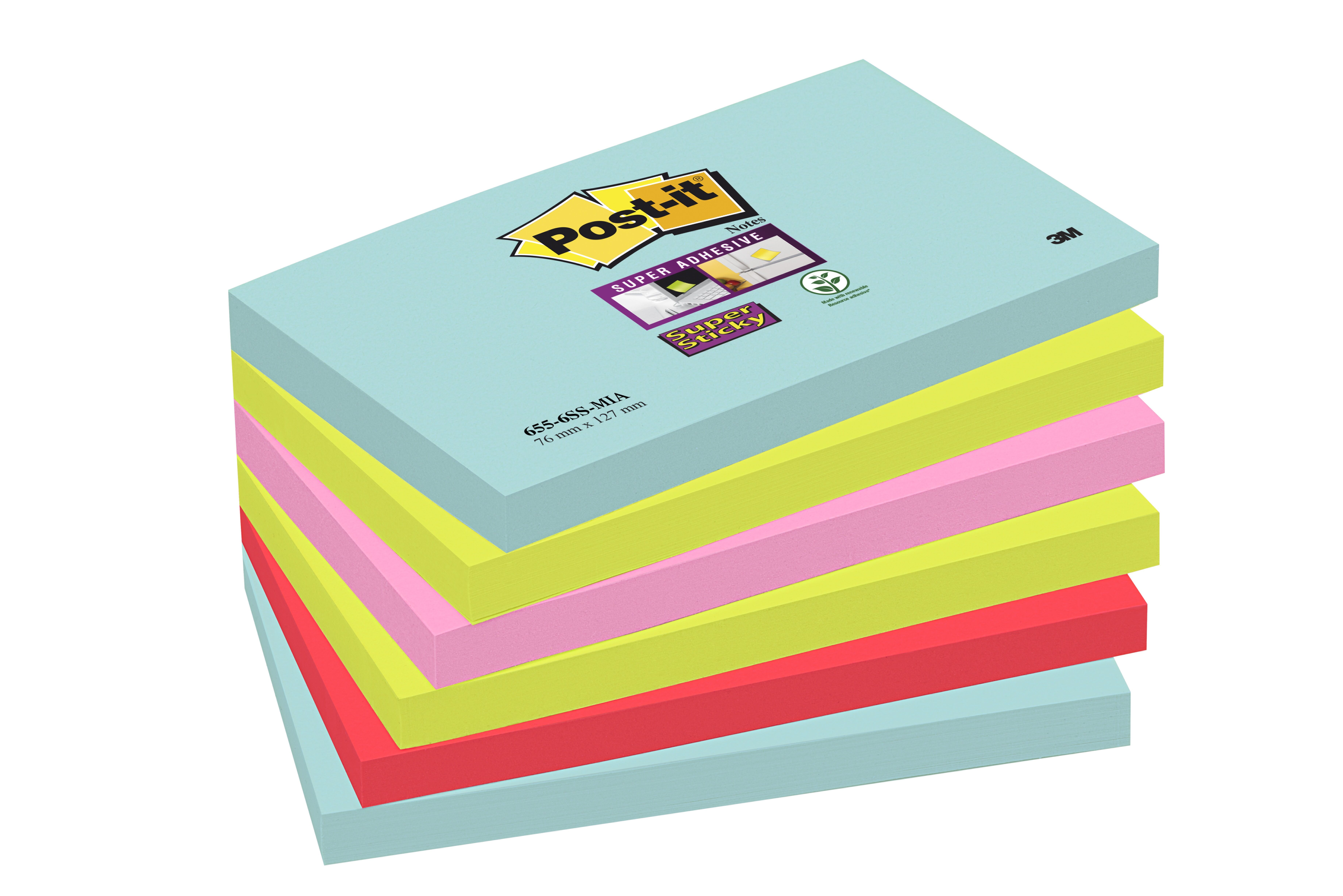 Post It 6 Blocs Notes Super Sticky Miami Couleurs Assorties 76 X
