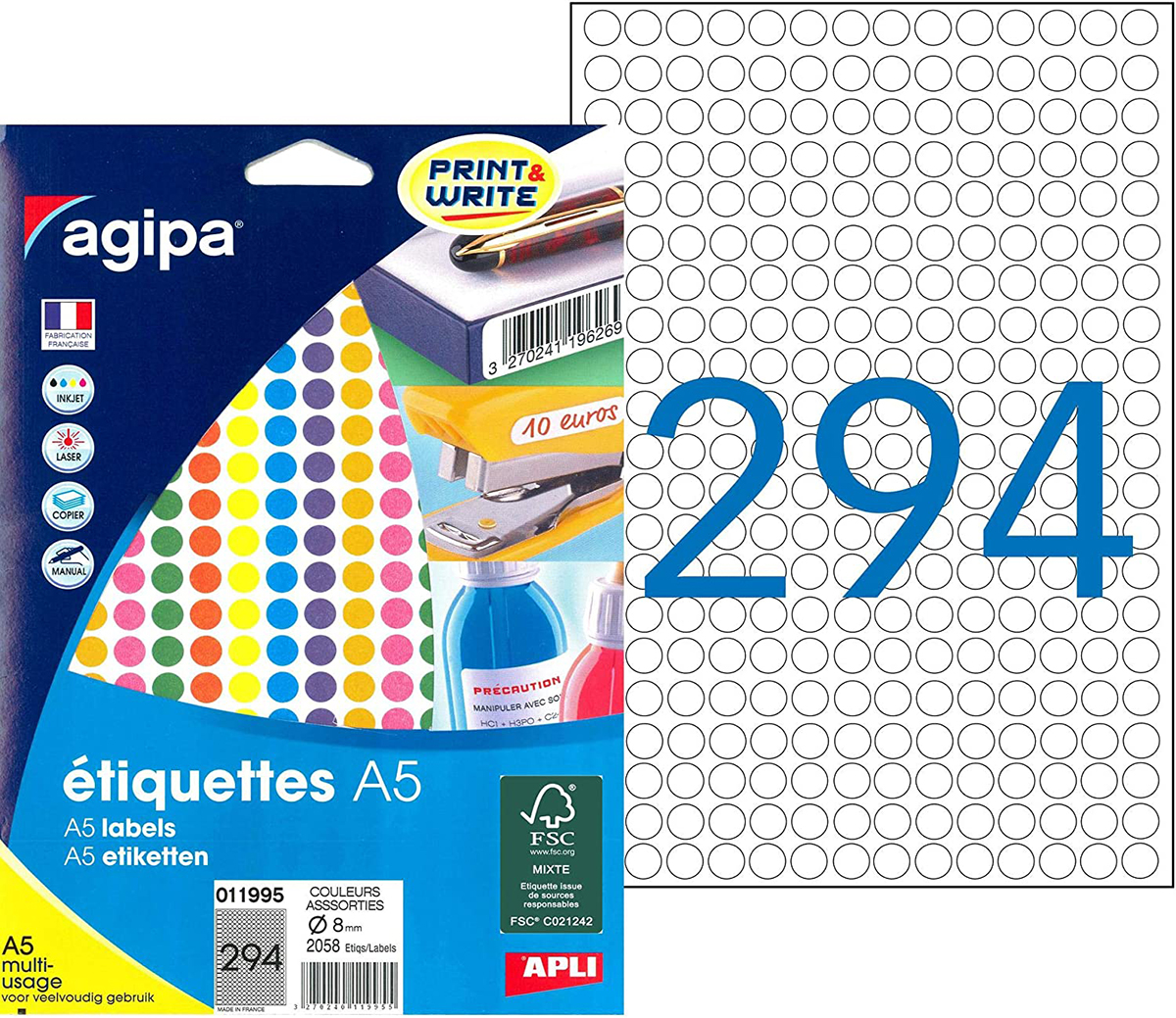 Apli Agipa - Etui A5 - 2940 Pastilles mauves - diamètre 8 mm - réf ...